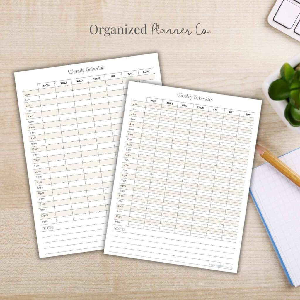 Free Printable 24 Hour Schedule - organizedplannerco.com