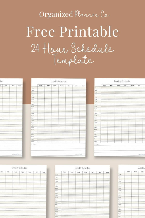 Free Printable 24 Hour Schedule - organizedplannerco.com