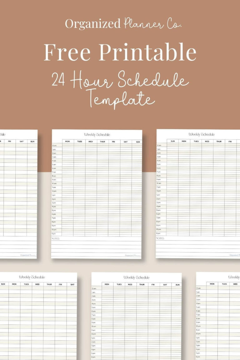 Free Printable 24 Hour Schedule - organizedplannerco.com