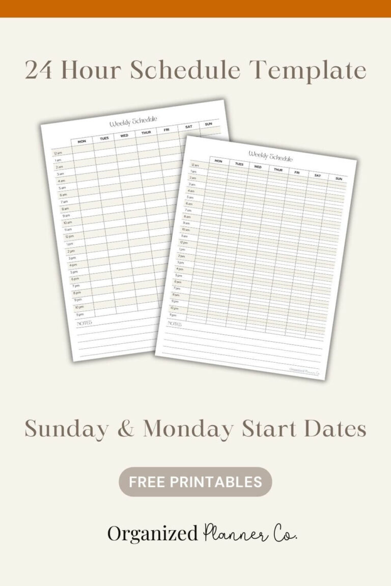 Free Printable 24 Hour Schedule - organizedplannerco.com