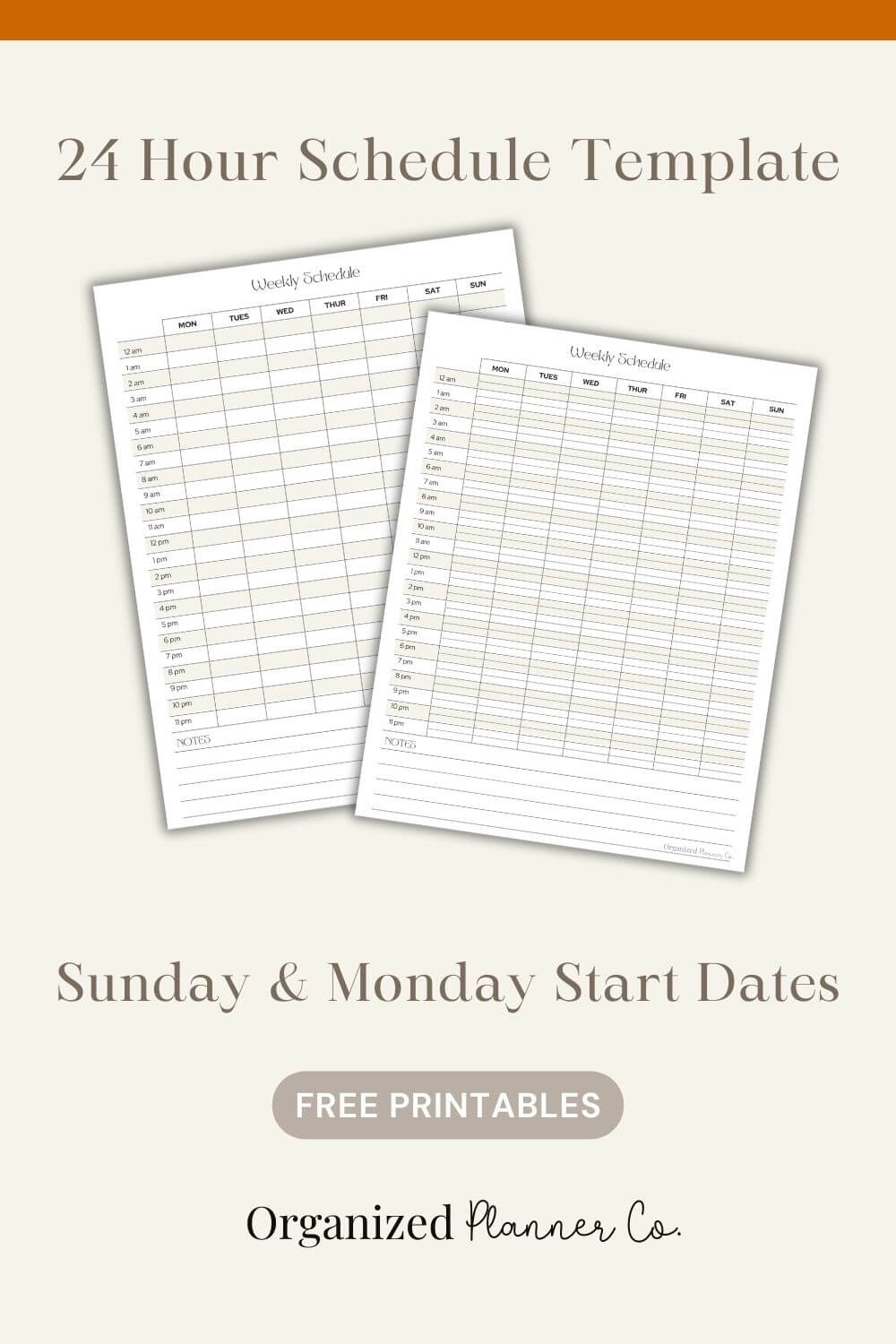 Free Printable 24 Hour Schedule - organizedplannerco.com