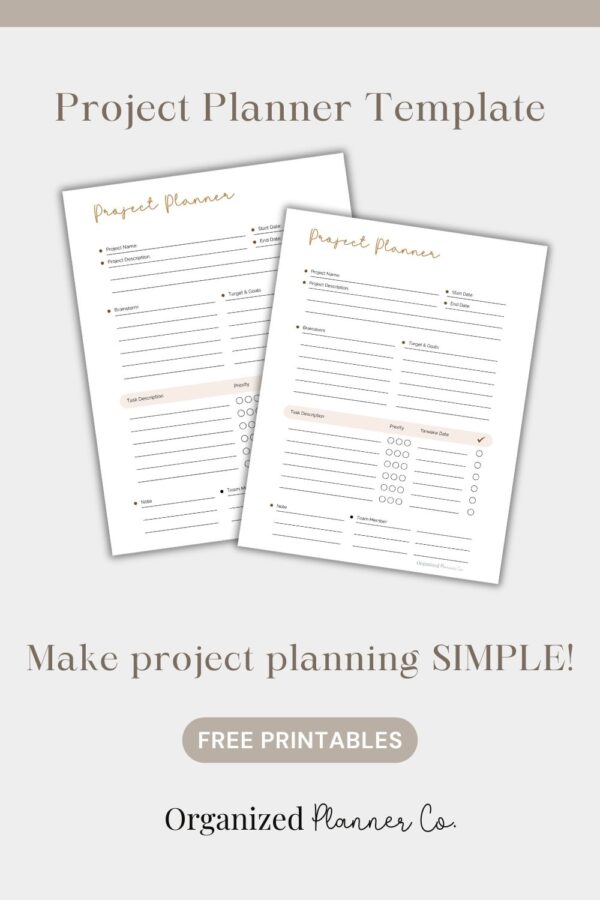 Free Printable Project Planner Worksheet - organizedplannerco.com