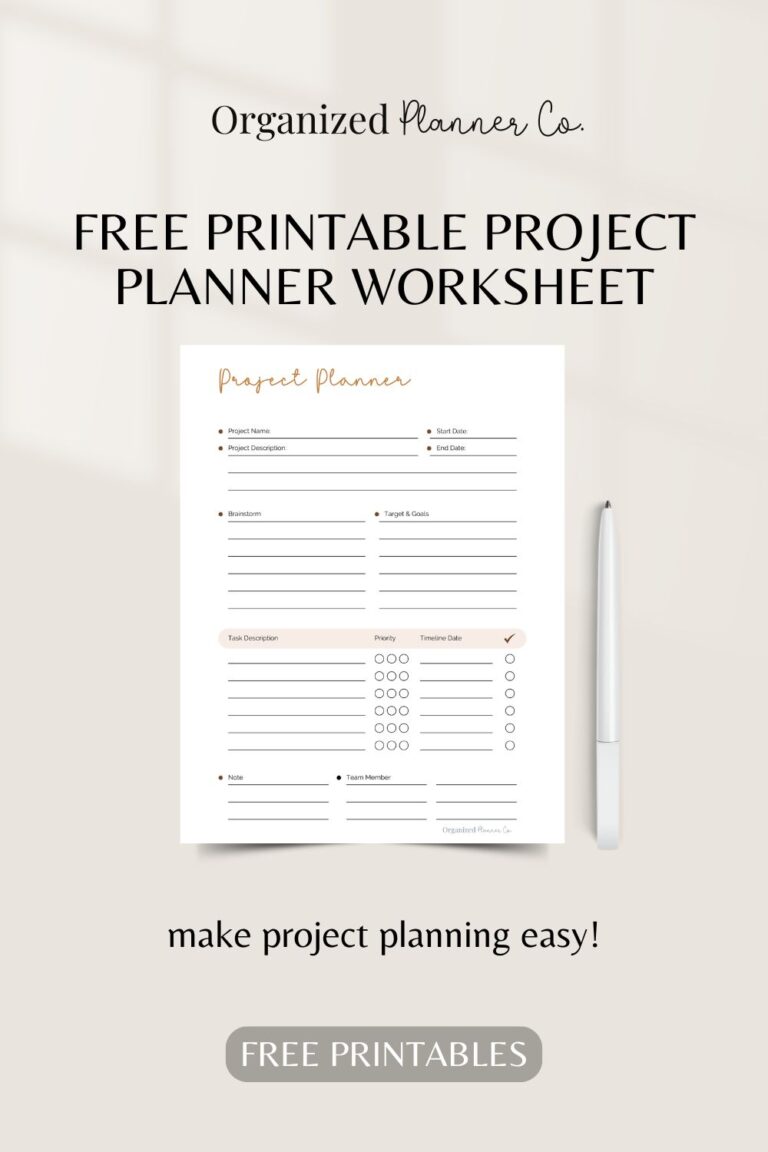 Free Printable Project Planner Worksheet - organizedplannerco.com