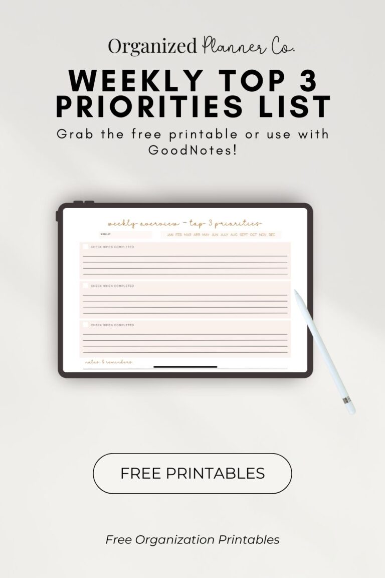 Weekly Overview Top 3 Priorities Printable to Stay Focused All Week ...