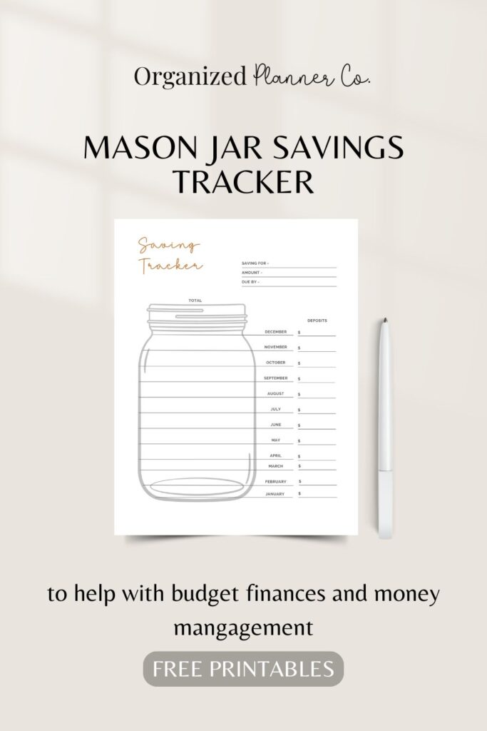 Free Printable Mason Jar Savings Tracker - organizedplannerco.com