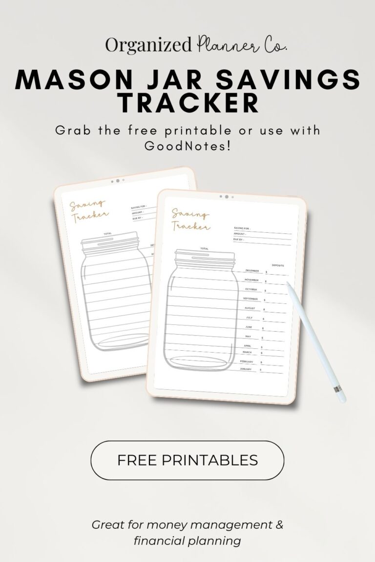 Free Printable Mason Jar Savings Tracker - organizedplannerco.com