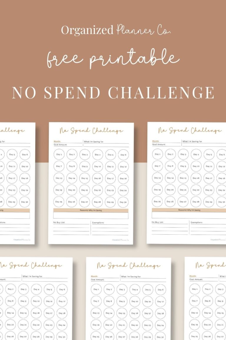 Free No Spend Challenge Printable - organizedplannerco.com