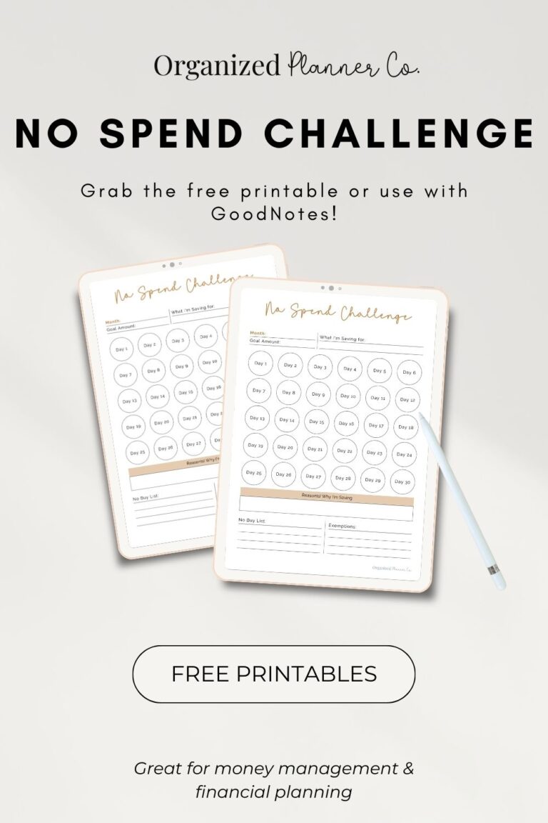 Free No Spend Challenge Printable - organizedplannerco.com