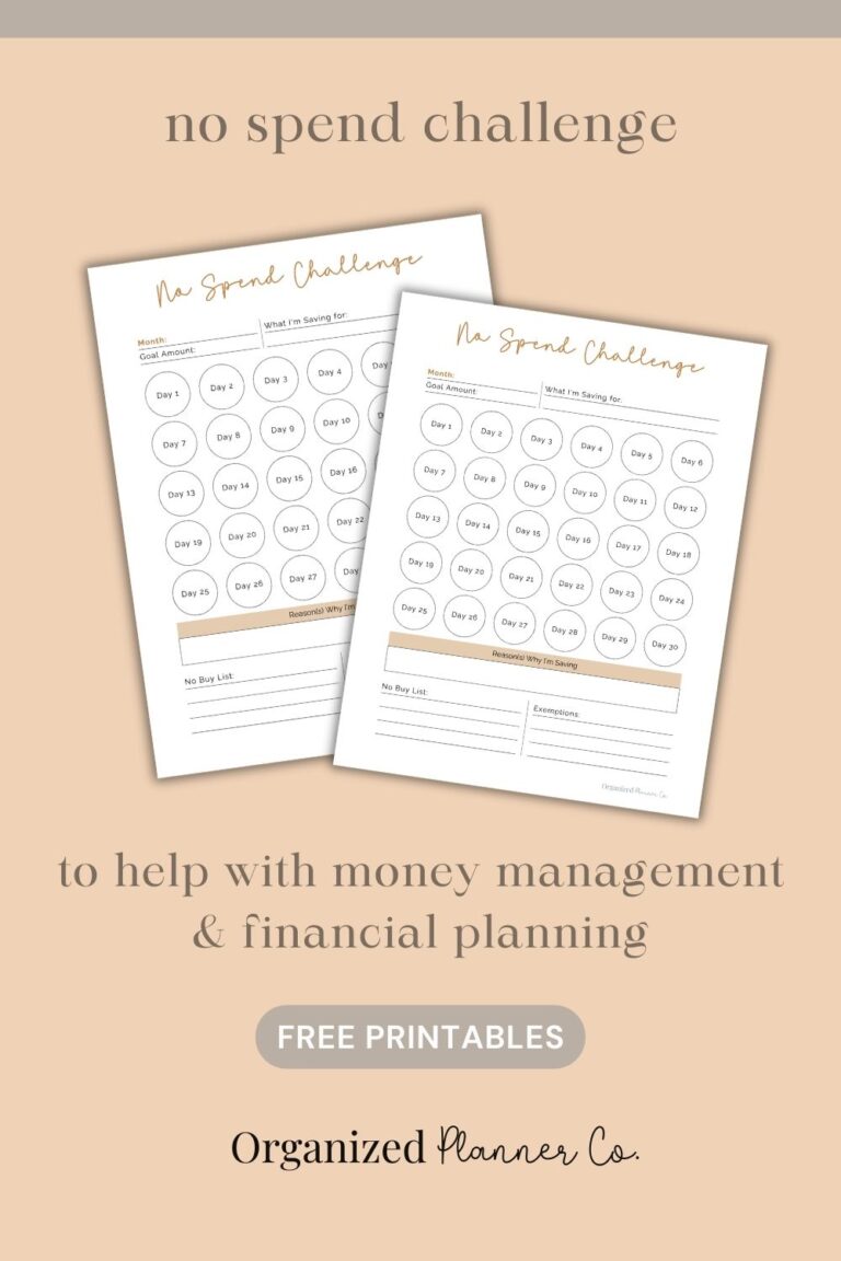 Free No Spend Challenge Printable - organizedplannerco.com