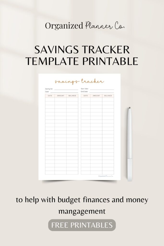 Free Printable Savings Tracker - organizedplannerco.com